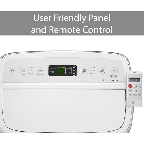 LG Dual Inverter Portable Air Conditioner Unit for Medium Rooms, Bedroom, Office, Kitchen, Dining Room, 115V, Cools up to 500 Sq. Ft., 3 Speeds, 24-hour Timer, with Wi-Fi Control and Remote, White