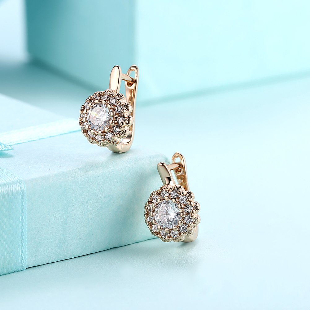 Fashion Small CZ Diamond Hoop Earrings For Women 14K Gold Flower Cubic Zirconia Leverback Studs Hypoallergenic