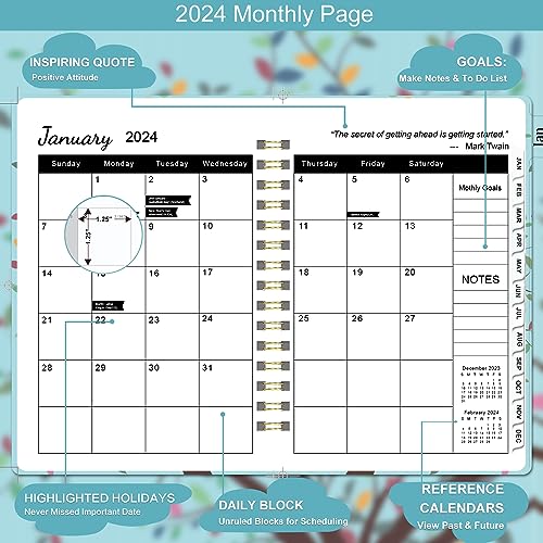 Dzhzal 2024 Planner Weekly and Monthly Planner , A5 8.5" x 6.1" Yearly January 2024 - December 2024 Spiral Bound with 12 Monthly Tabs, Hardcover with Elastic Closure, Wirebound, Thick Paper, Back Pocket