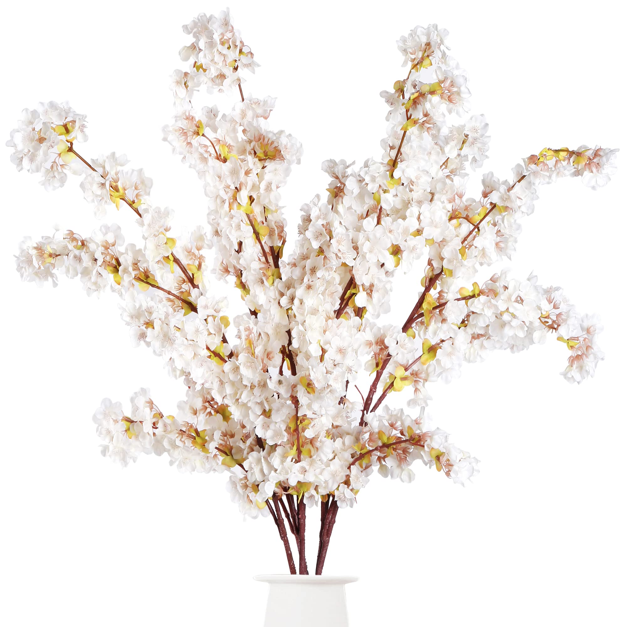 Sggvecsy Artificial Cherry Blossom Branches Faux Cherry Flowers 39 Inch Peach Branches Silk Tall Stems for Home Wedding Table Vase Decor (3 Pcs, Ivory)