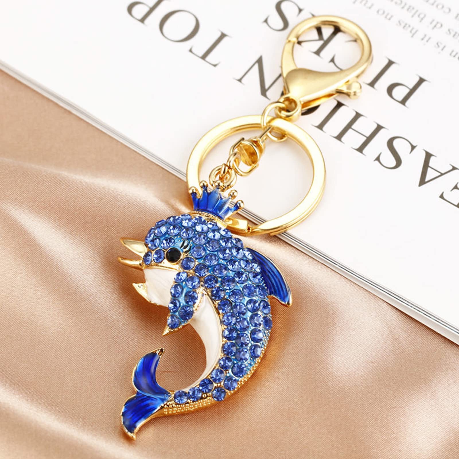 Dolphin Keychain - Ocean Crystal Key Ring, 1 Set Blue Decor for Car Supplies,Gift to Women Girls,Rhinestone Decorations for Bag Accessories (Dolphin)