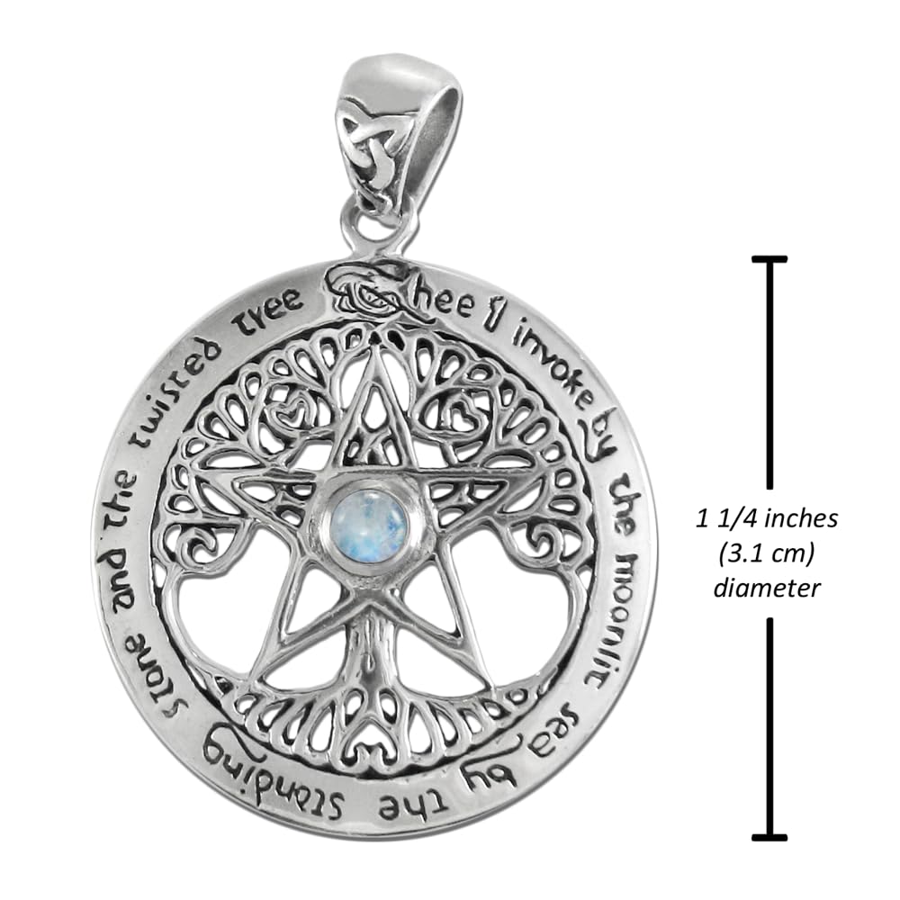 Dryad Design Pentacle Tree of Life Pentagram Pendant (1.25 inch) - Sterling Silver Rainbow Moonstone Wiccan Pagan Jewelry for Men or Women