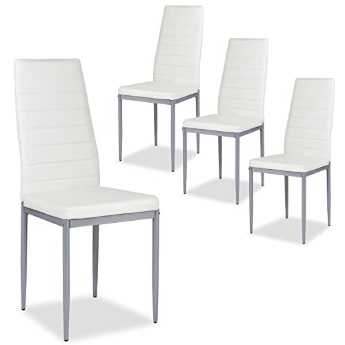 LDAILY Set of 4 PU Leather Dining Chairs, Modern Kitchen Chairs w/Padded Seat, Stable Frame Heavy Duty Upholstered Side Chairs, for Dining Room Home Restaurant Wedding Party Chairs, White