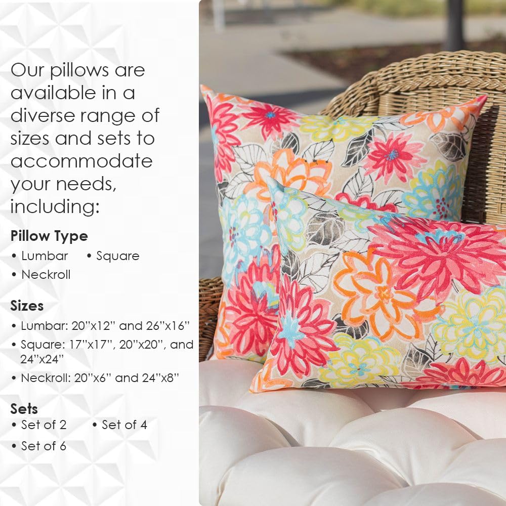 RSH DECOR: Sunbrella Square Throw Pillows Set of 4 | 24" x 24" | Water and Fade-Resistant Performance Fabric | Outdoor Pillow Covers with Down-Alternative Inserts | Milano Cobalt