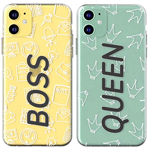 Toik Matching Couple Cases for Apple iPhone 11 Pro Xs Max Xr 10 X 8 Plus 7 6s 5s SE Cover Boyfriend Clear Lightweight Queen Basic Pattern Cute Protective Soulmate Boss Silicone Anniversary Simple