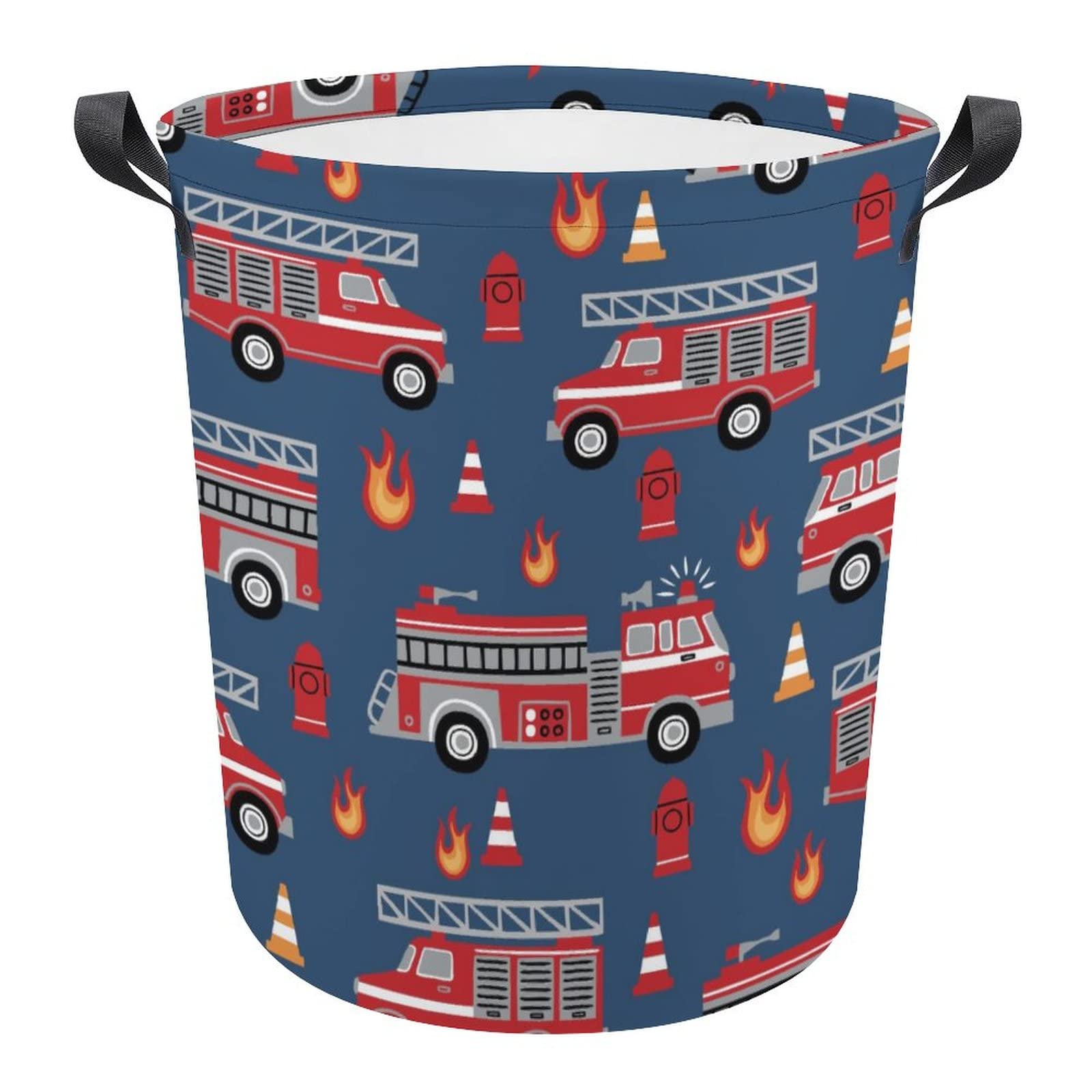 Red Fire Trucks Laundry Hamper Basket Bags Collapsible Waterproof Clothes Bag Washing Bin with Handles Easy Storage for Bedroom Dorm Bathroom And Living Room,Toy Organizer