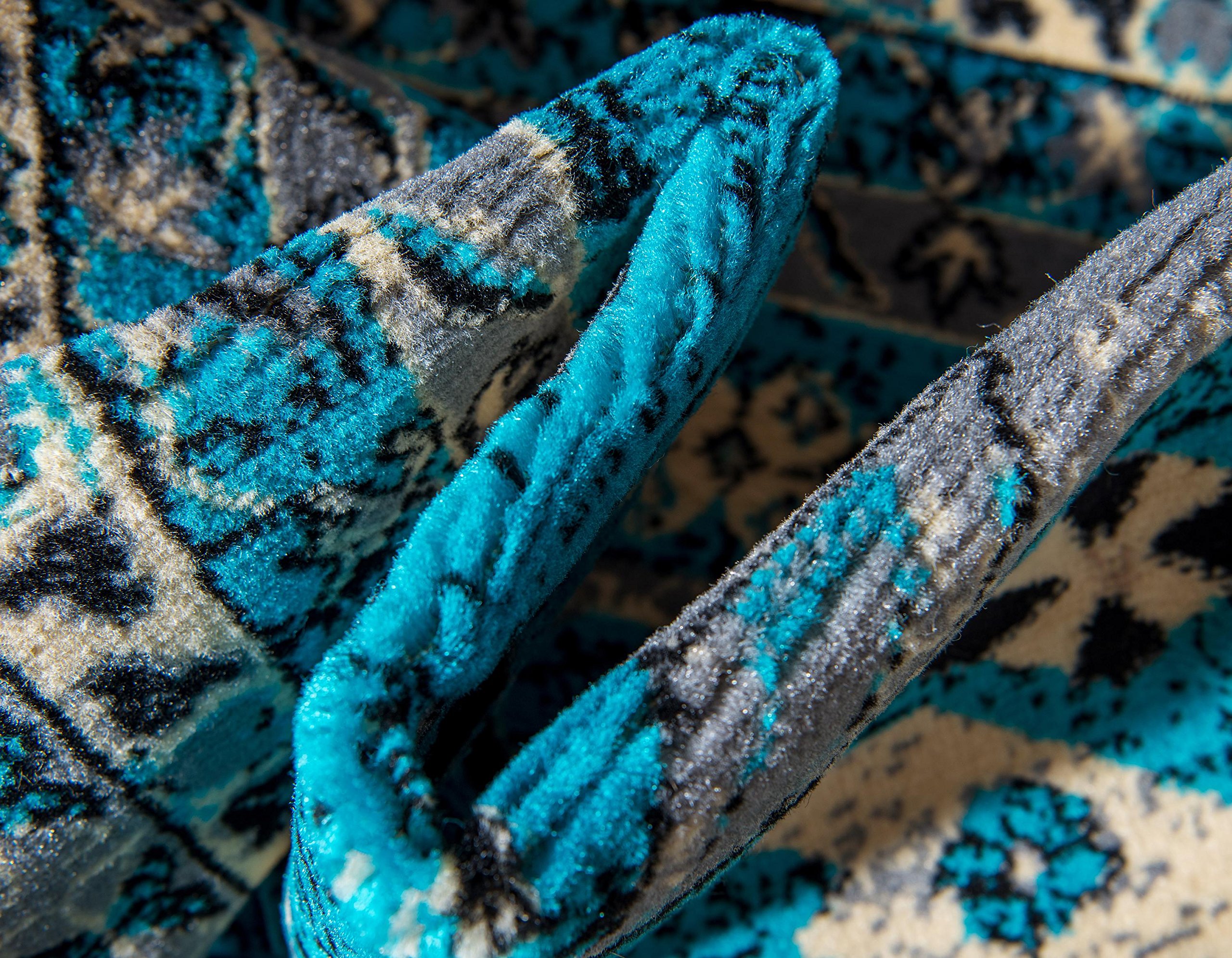 Unique Loom Taftan Collection Border Geometric Tribal Inspired Design Area Rug, 4 ft x 6 ft, Turquoise/Gray