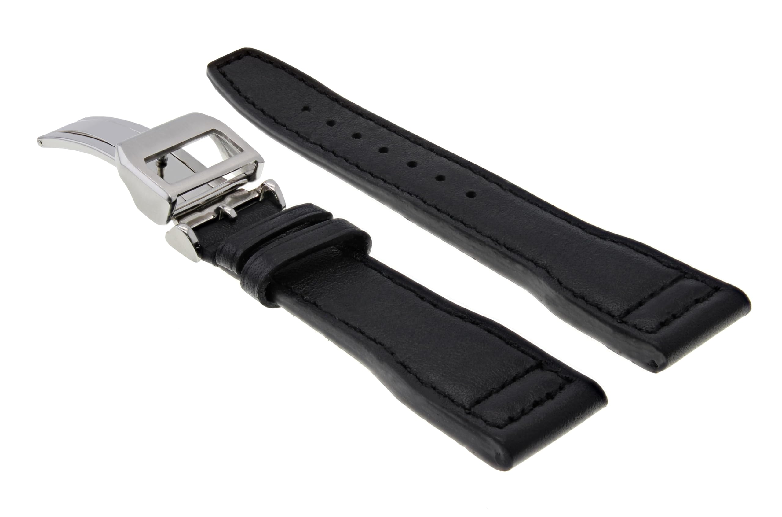 Ewatchparts 23MM LEATHER WATCH STRAP BAND DEPLOYMENT CLASP COMPATIBLE WITH IWC PILOT TOP GUN BLACK SHINY
