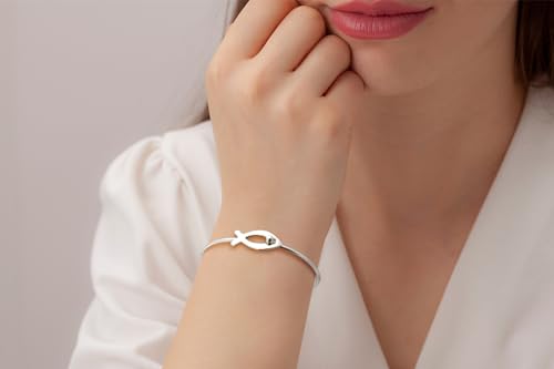 FashionJunkie4Life Sterling Silver Christian Fish Ichthus Bangle Bracelet