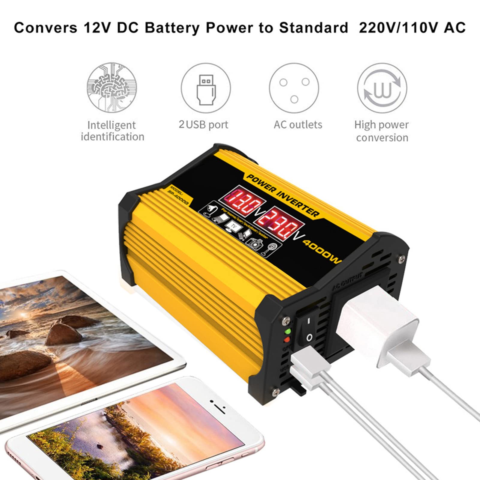 DOACT Solar Power Kit, Full Protection Solar Inverter Kit 30A Charge Controller 300W Inverter with Charging Cable for Outdoor Use (12V to 110V)