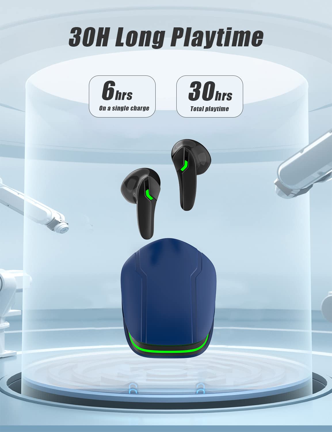 ZBC Earbuds Wireless Bluetooth in-Ear Headphones with 4 Microphones ENC Noise Cancelling Clear Calls Wireless Ear Buds 30H Playback IPX5 Waterproof Sports Stereo Earphones for iPhone Android (Blue)