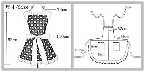 Hyzrz Cute Apron Retro Black Polka Dot Retro Ruffle Side Vintage Cooking Aprons with Pockets for Women Girls (Side Pink)