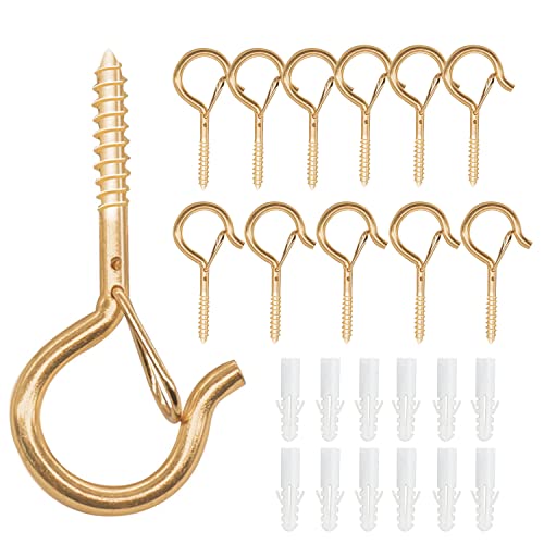 mankk 12 PCS Q-Hanger Hooks, Light Screw Hooks Safety Buckle Design with Wing Nut Driver for Hanging Outdoor String Lights Christmas Light ,Ceiling,Hanging Plants(Gold) M-083-GD