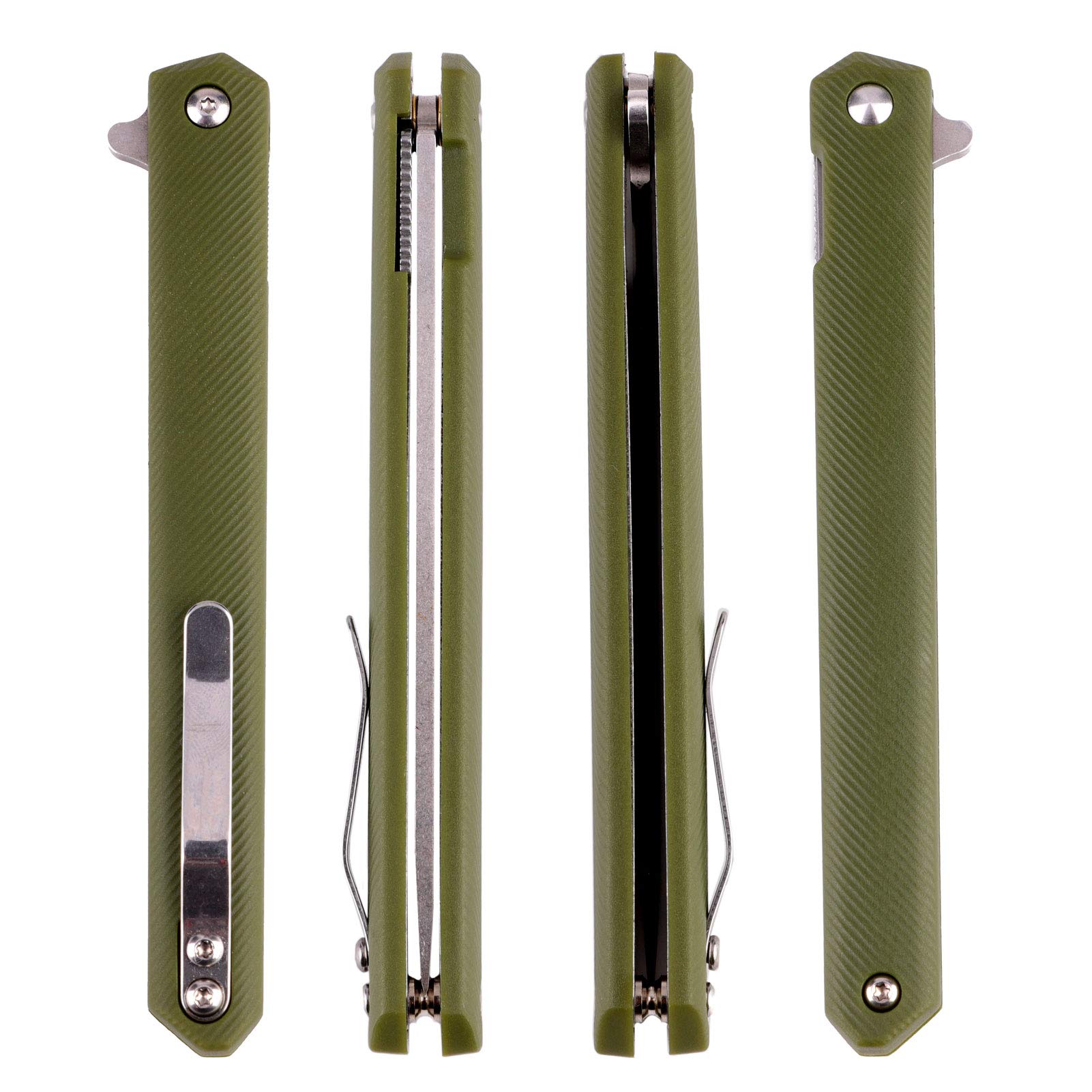 Samior GA035 Small Slim Folding Pocket Flipper Knife, 3.5 inches 5CR13 Tanto Blade, ABS Handle With Liner lock Pocket Clip, Low Profile Gentleman's EDC Knives 1.3oz, Army Green