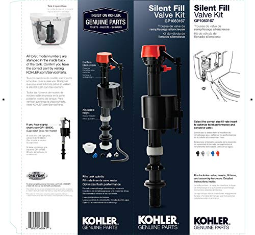 Kohler Genuine Part Gp1083167 Silent Fill Valve Kit For All Kohler Class Five Toilets,12.5" x 3.5" x 3"