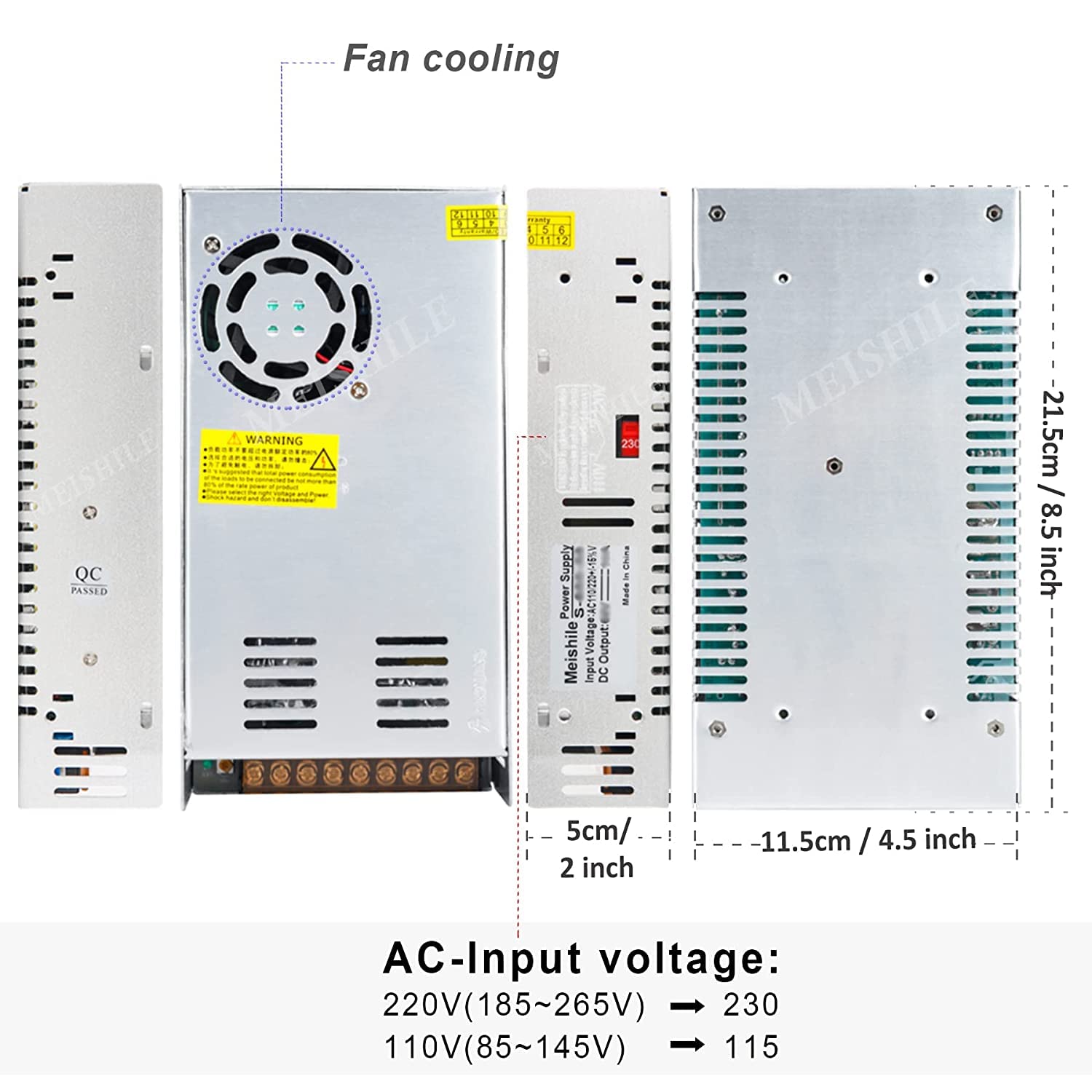 MEISHILE 12V 50A 600W DC Switching Power Supply Adapter AC-DC 12Volt Industrial Transformer Converter 0-40A 25A LED Drive Light Lamp Meter Electric Printer Semiconductor Motor Pump Fan Cool