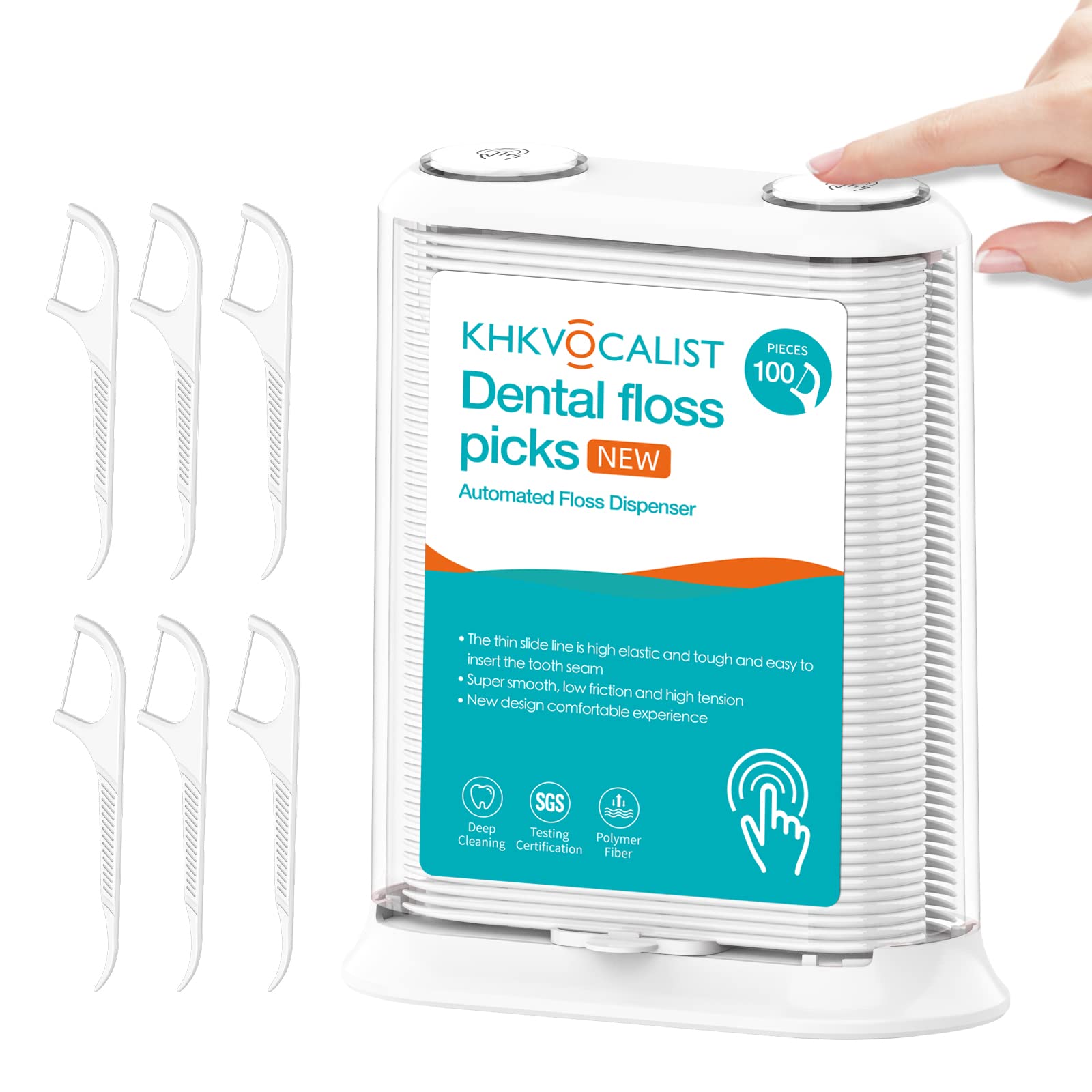 KHKVOCALIST Dental Floss Picks Dispenser, Pop-up Flossers Holder - Automatic Floss Dispenser - Reusable Dental Pick Dispenser, 1 Box 100 Count(White), Clean Teeth No Break, More Convenient(White)