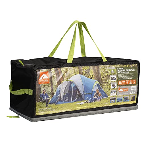 Dome Tent Ozark Trail 10-Person Family Camping Tent with 3 Rooms and Screen Porch, blue