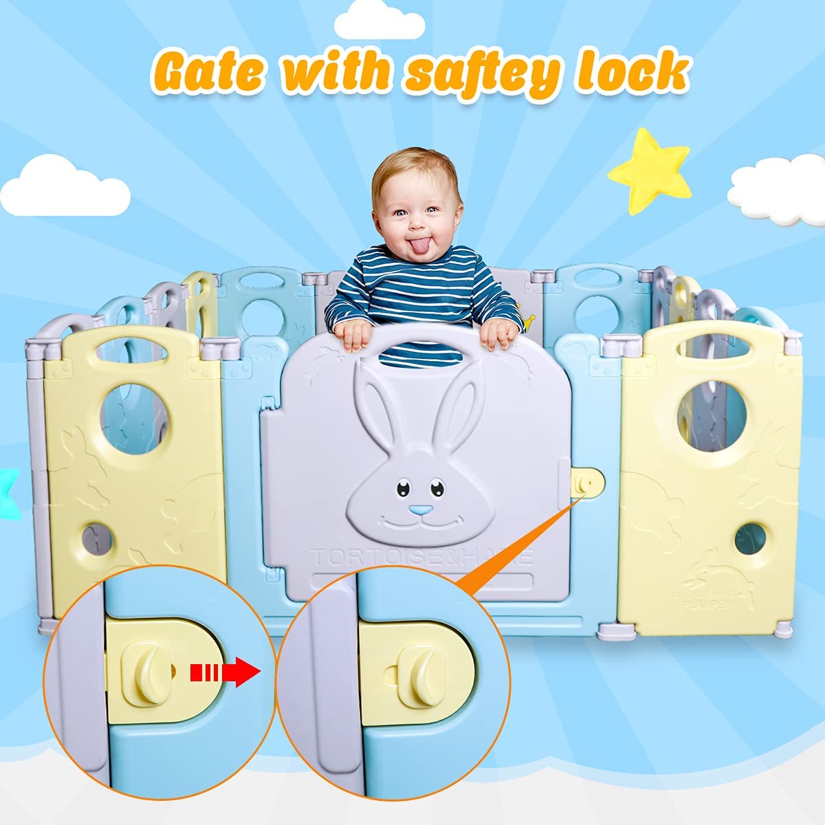 Meland Foldable Baby Playpen with Mat - Baby Play Yard Baby Gate Playpen, Sturdy Baby Fence Play Area with Whiteboard and Activity Center, 14 Panel
