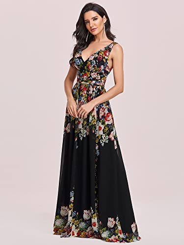 Ever-Pretty Womens Empire Waist Sleeveless V Neck Maxi Bridesmaid Dress Black Printed US16