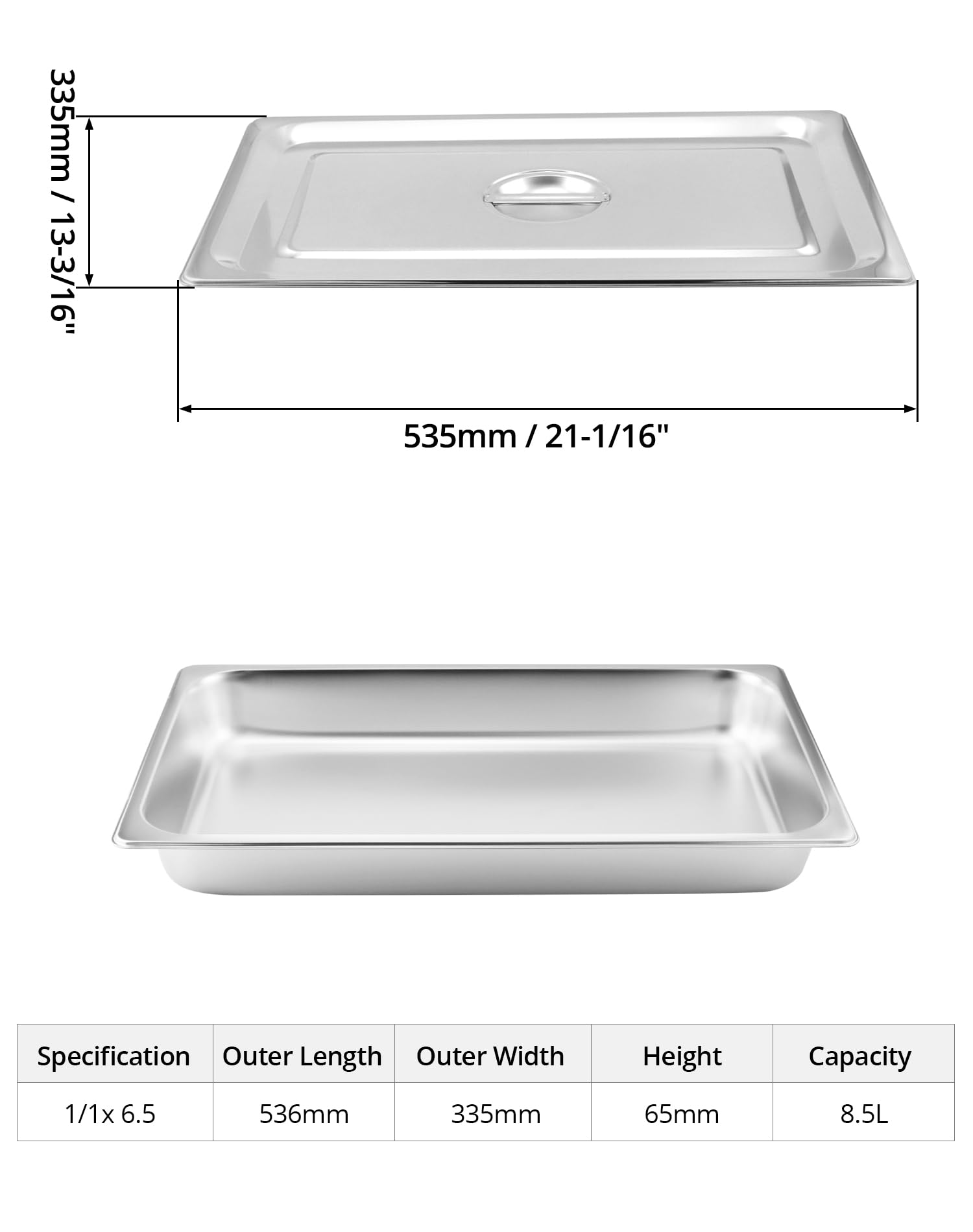 QWORK Stainless Steel Half Size 1/2 Chafing Dish Pan Set, 4 Pack 2.5" Deep 0.03" Thick 3.9L Heat-Resistant Pans with Lids, Steam Table Pans for Catering & Food Service