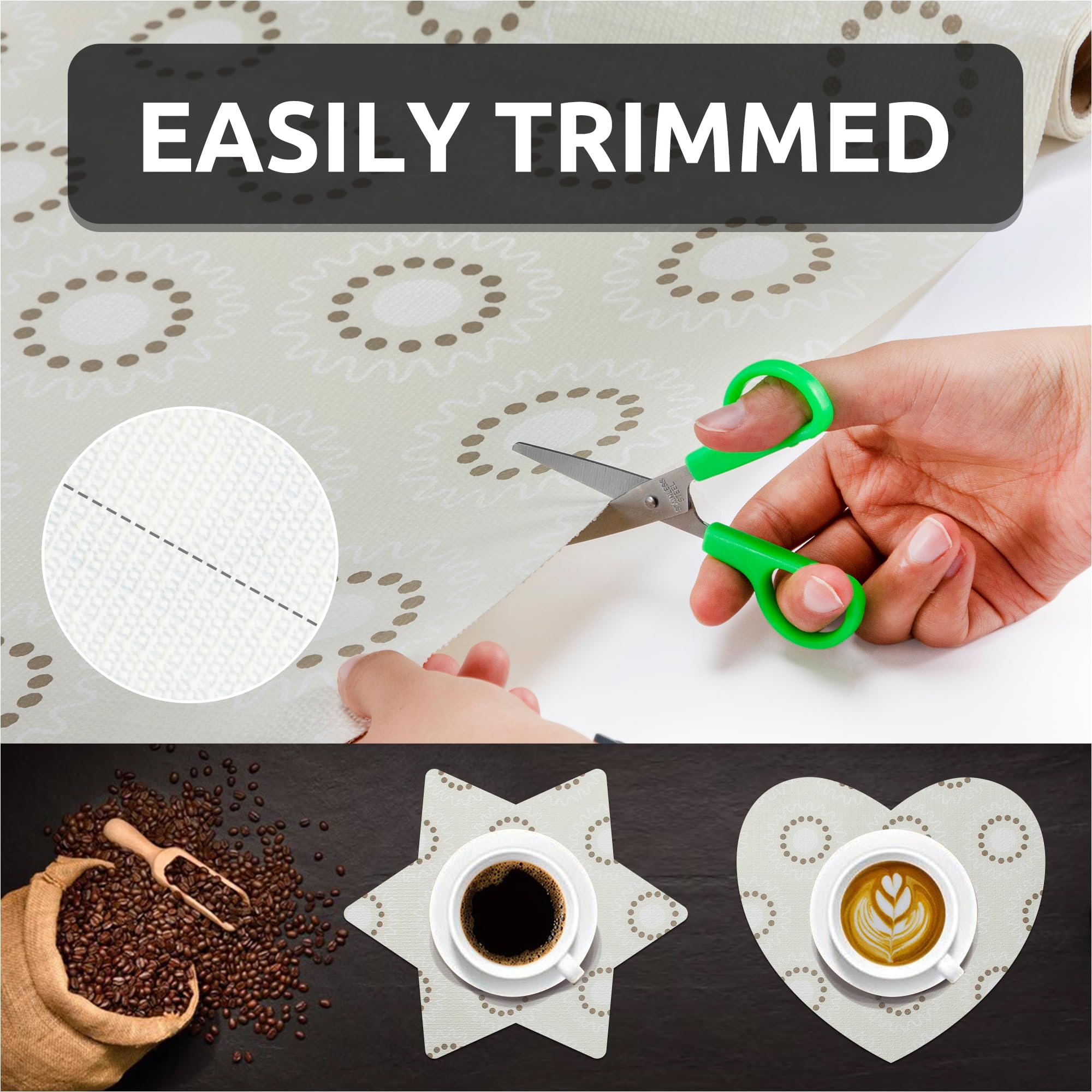 FIFTY FEET 12X120 Inch Shelf Liner for Kitchen Cabinets, PVC Drawer Liner for Dresser Non-Slip Bathroom, Non-Adhesive Cabinet Liner Washable (Beige Circle)(1 Roll)