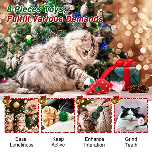 VavoPaw Christmas Stocking Cat Toys, 8PCS X-mas Santa Interactive Cat Toys with Santa Claus, Gingerbread Man, Cat Teaser Wand, Plush Rat Ball for Cat Kitten Kitty