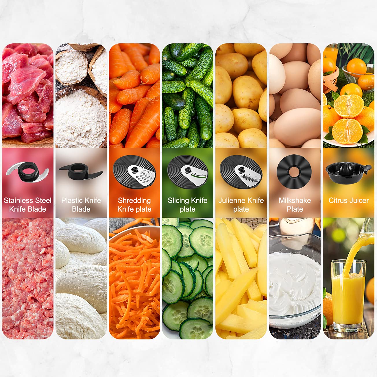 Food Processor,7 Cup Food Processor Vegetable Chopper for Chopping, Pureeing, Mixing, Shredding and Slicing,With 2 Speeds Plus Pulse,650 Watt,Safety Interlocking Design