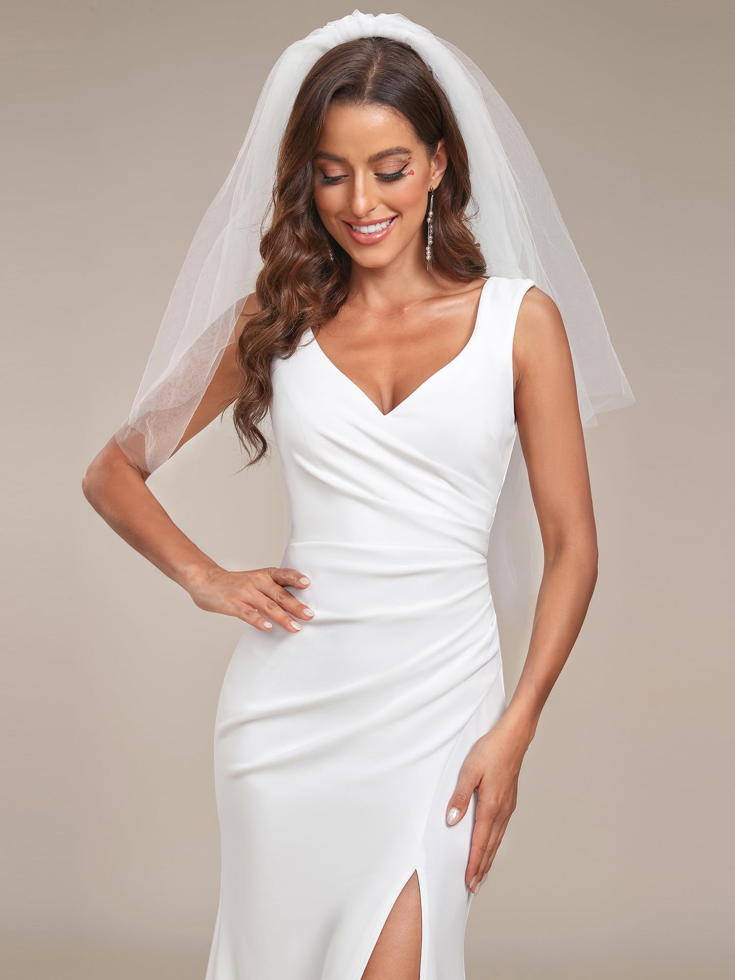 Ever-Pretty Women's Sexy Deep V-Neck Bodycon A-line Floor-Length Wedding Gowns White US8