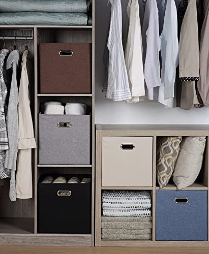 SunnyPoint Cloth Foldable Storage Basket Bin, Foldable Storage Cube Boxes Fabric Drawer with Metal Handle for Closet Shelf, Cabinet, Bookcase (10.5", Cream)