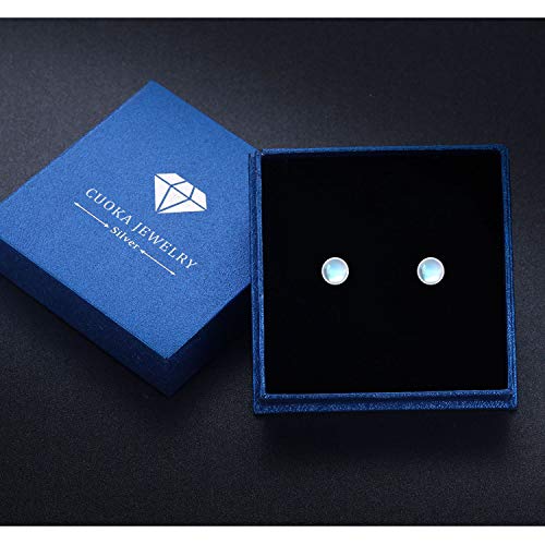 Earrings for Sensitive Ears Synthetic Moonstone Earrings Round Earrings Sterling Silver Stud Earrings for Women (A-Silver, 6)