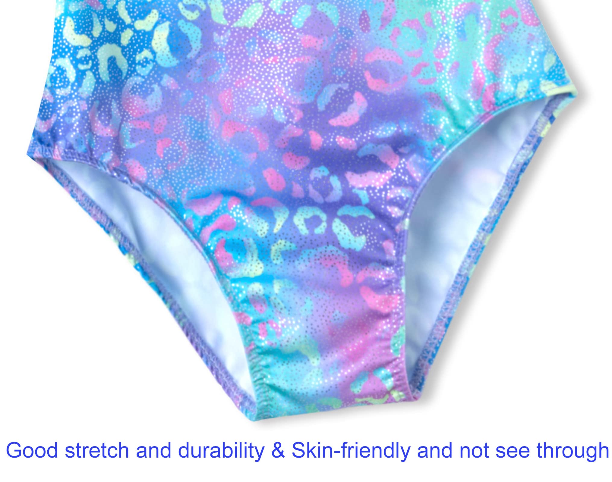 Domusgo Gymnastics Leotards for Girls Size 8-9 Years Old Green Purple Leopard Sparkly One Piece Tumbling Outfits