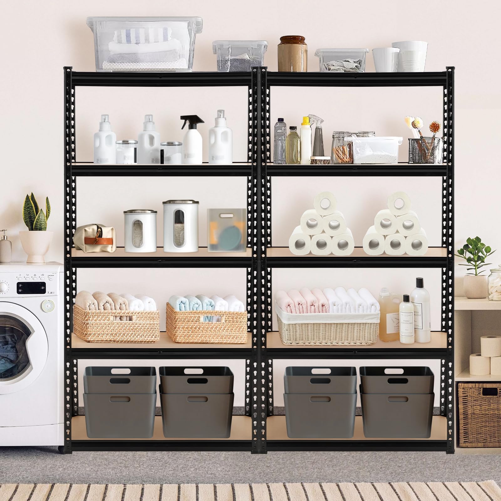 LinTimes Garage Shelving, 71" Garage Storage Shelves Heavy Duty Shelving Units, Loads 3860 Lbs, Adjustable 5 Tier Utility Shelves for Garage Basement Laundry, Utility Shelf Rack, Black