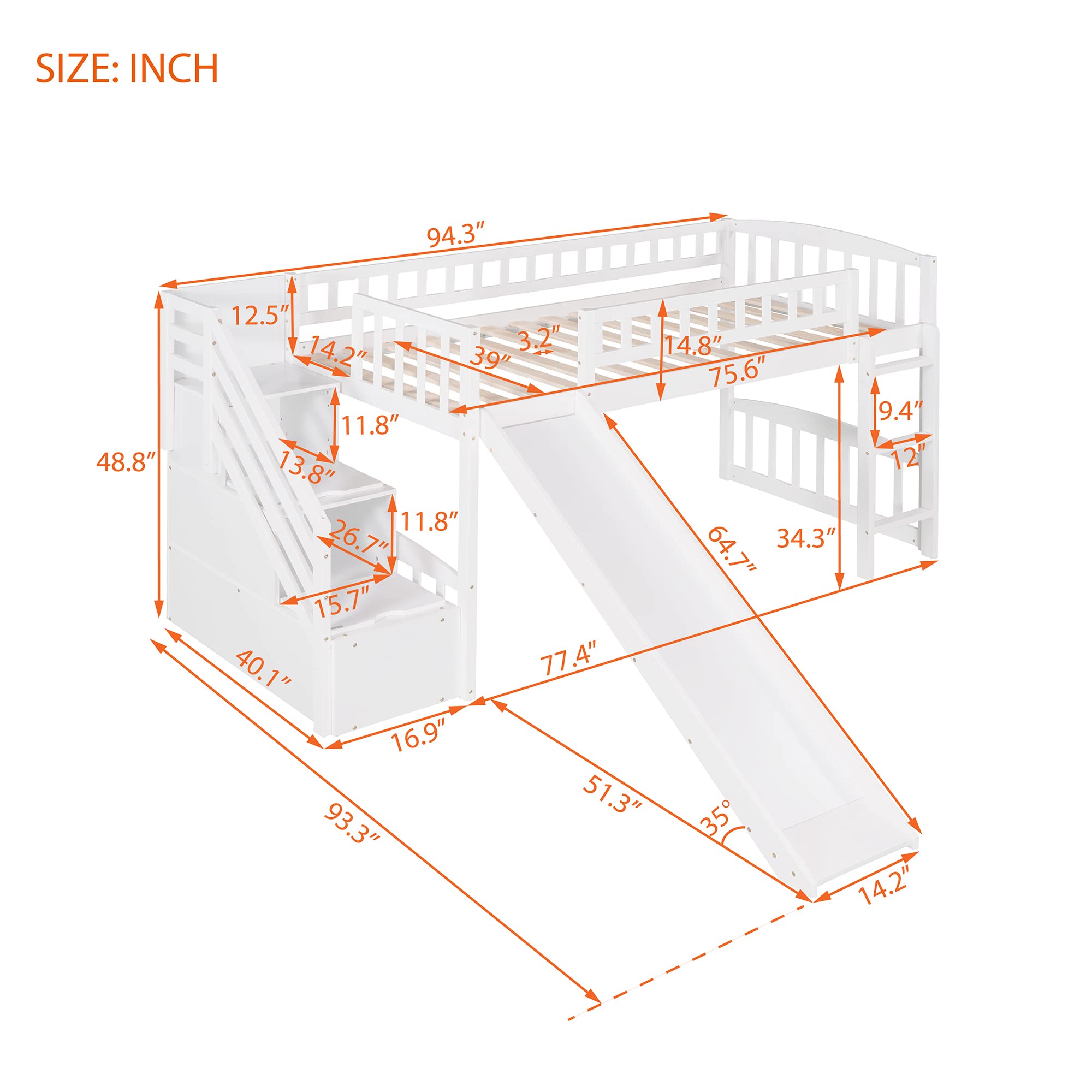 Merax Wooden Twin Size Loft Bed Bedframe with Two Drawers,Convertible Slide and Ladder for Boys and Girls