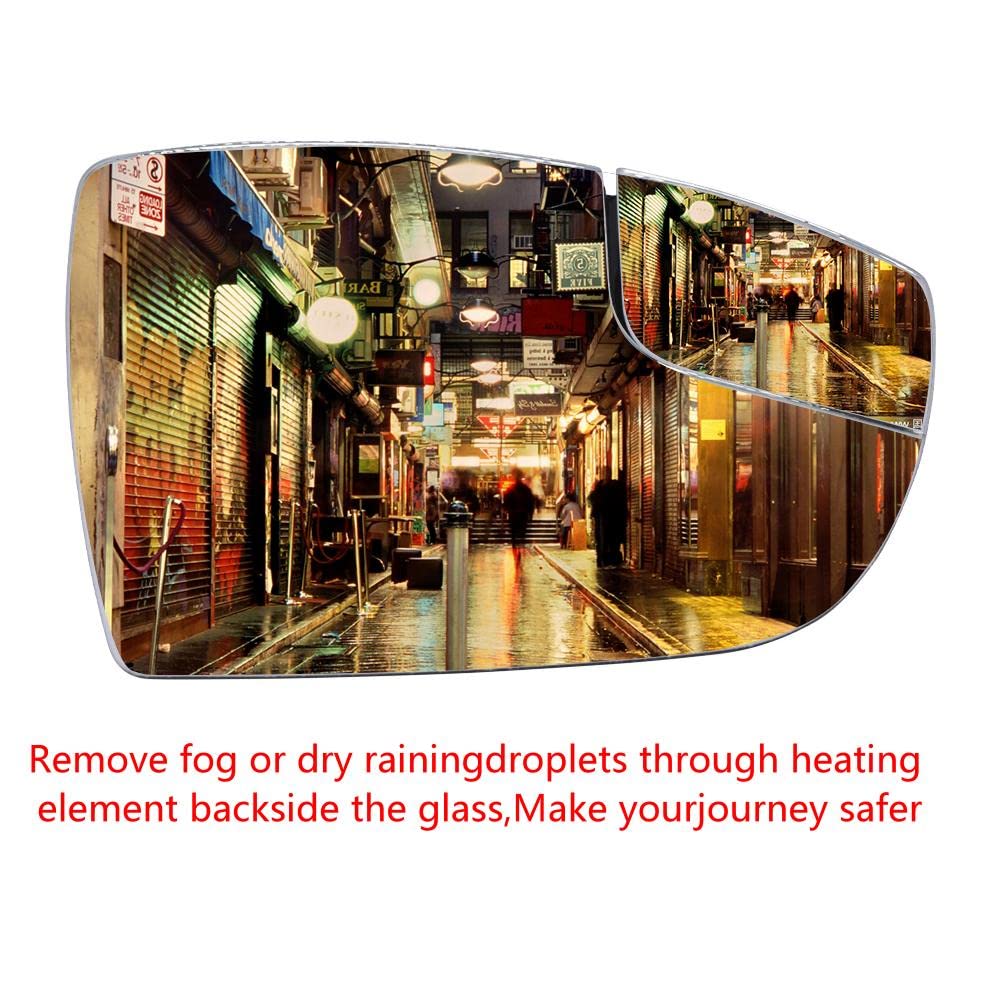 Getfarway Right Passenger Side Power Heated Mirror Glass Compatible With Ford Focus(2012-2018)Blind Spot Detect Rear Holder Rear View Mirror Right Heated Convex Mirror Glass CM5Z-17K707-G