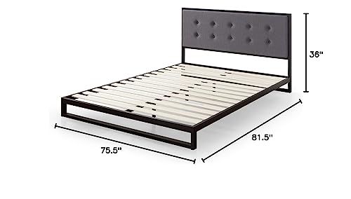 ZINUS 7 Inch Trisha Low Profile Platforma Bed Frame Mattress Foundation with Tufted Headboard, Box Spring Optional, Wood Slat Support, King, Grey