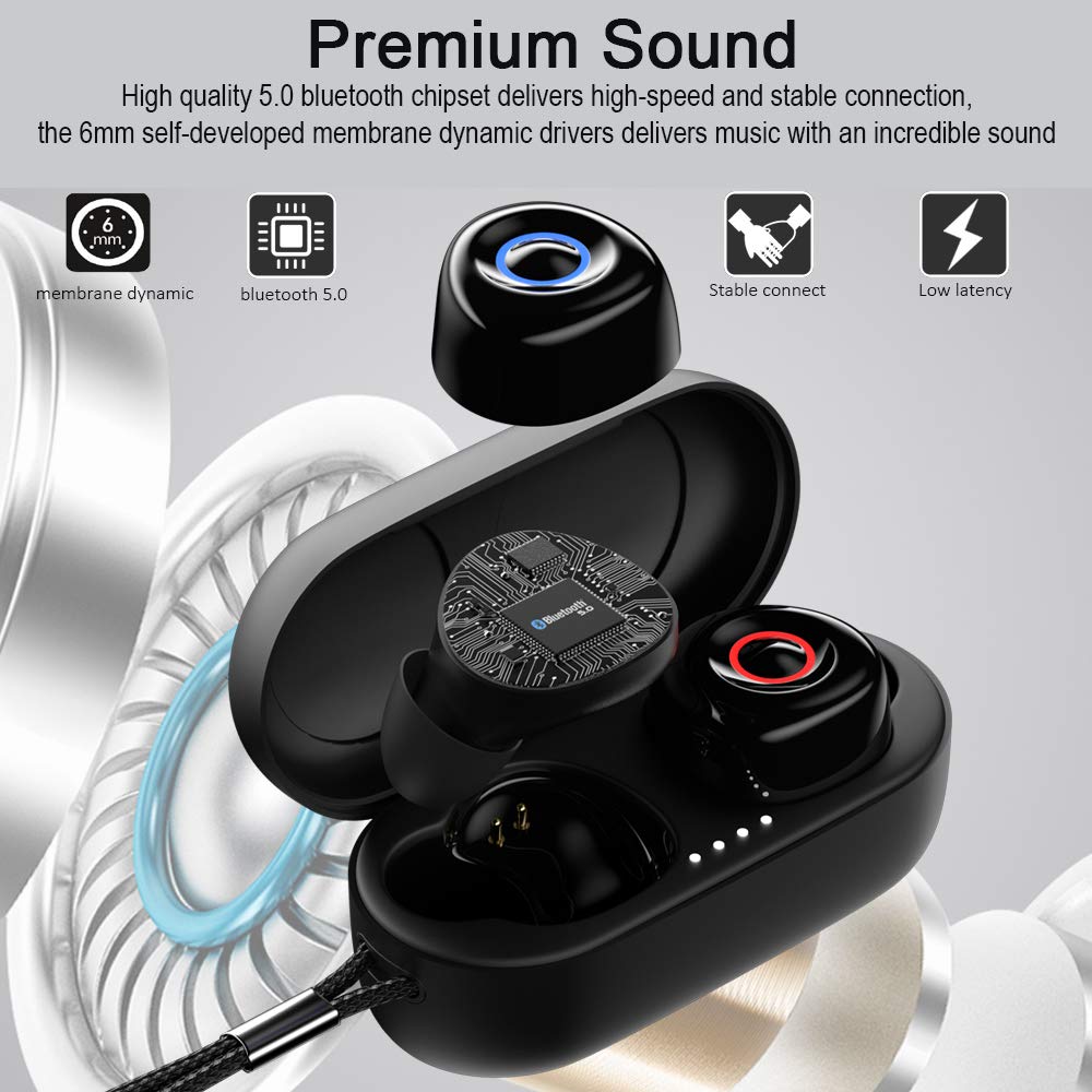 eleror True Wireless Earbuds, T1 Mini Pods in Ear Bluetooth Earbuds Premium Sound with LED Indicator/Smart Touch Control/with Microphone, Waterproof, Charging Case with Lanyard-Rose Gold