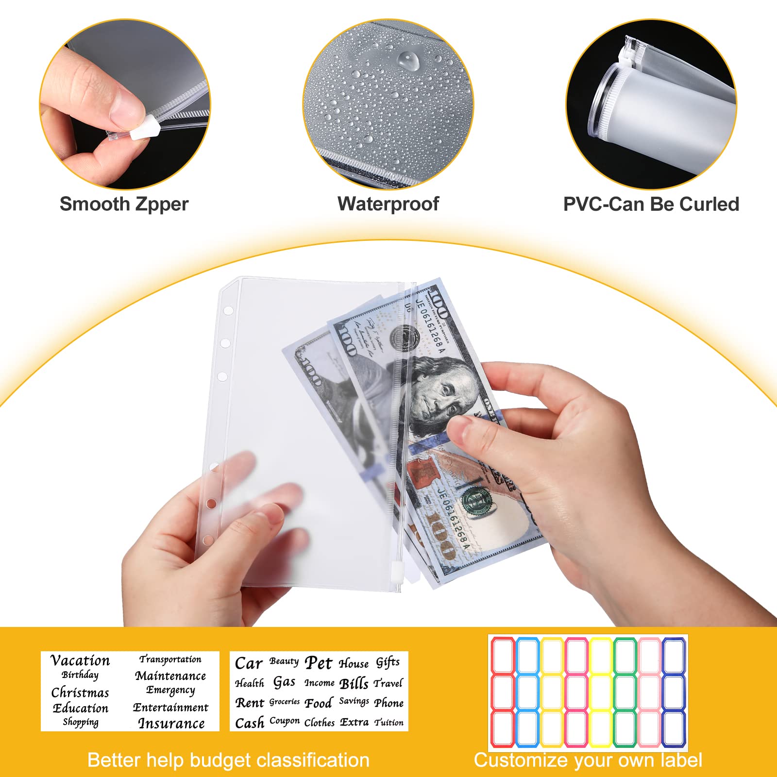 DOMUUH Budget Binder with Zipper Envelopes & Expense Budget Sheets, Money Binder with Cash Envelopes for Budgeting and Saving Money, Money Organizer for Cash (Marble Black)