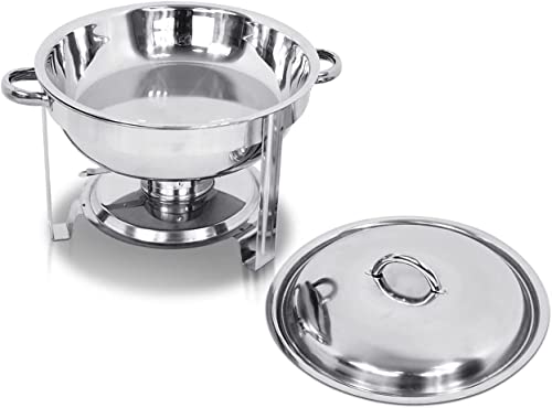 SUPER DEAL Upgraded 5 Qt Full Size Stainless Steel Chafing Dish Set of 3 Pack Round Chafer Buffet Catering Warmer Set w/Food and Water Pan, Lid, Solid Stand and Fuel Holder