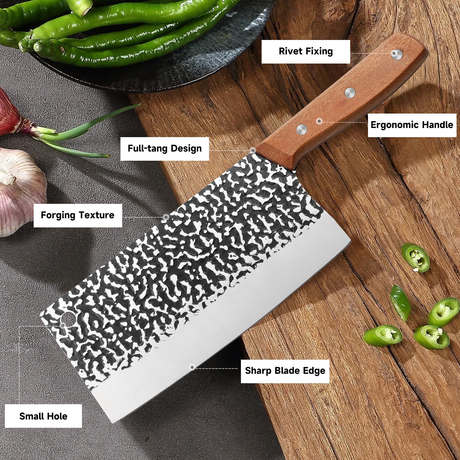 Meat Cleaver, 7 inches Professional Serbian Cleaver Knife, Ultra Sharp Light weight Hand Forged Chinese Cleaver Full Tang Meat Knife