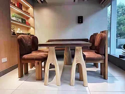 SUSUO 63" L x 27.6" W Rectangle Modern Dining Table Solid Wood Leisure Coffee Table with Double Pedestal Base, Walnut Dining Table Wood Furniture for Home and Kitchen