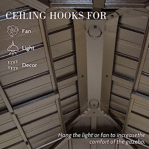 Domi 8β x 6β Grill Gazebo, Outdoor Aluminum BBQ Gazebo with 2 Side Shelves, Hardtop Double Roof Permanent Sun Shade with Ceiling Hooks for Patio Deck Yard Garden (Brown)