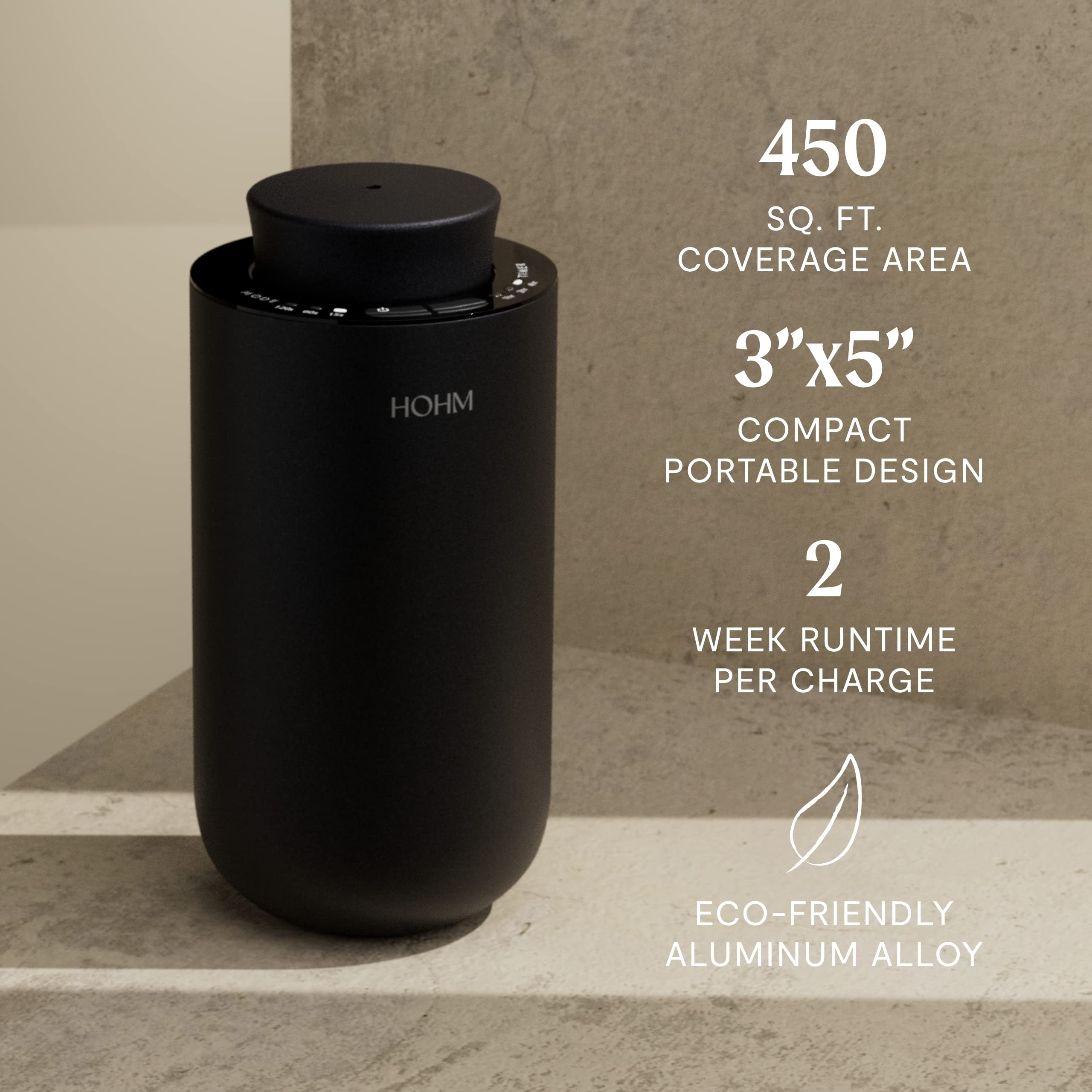 Hohm Vessel Diffuser - Portable Essential Oil Atomizer Diffuser for Essential Oils - Waterless Essential Oil Diffuser - Adjustable Scenting, Chargeable & 450 SQ-FT Coverage - Black