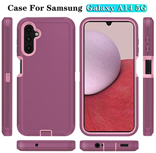 ONOLA Phone Case Compatible with Samsung Galaxy A14 5G with HD Screen Protector (2 Pack), Durable Shockproof 3-Layer Cover (WineRed Pink)