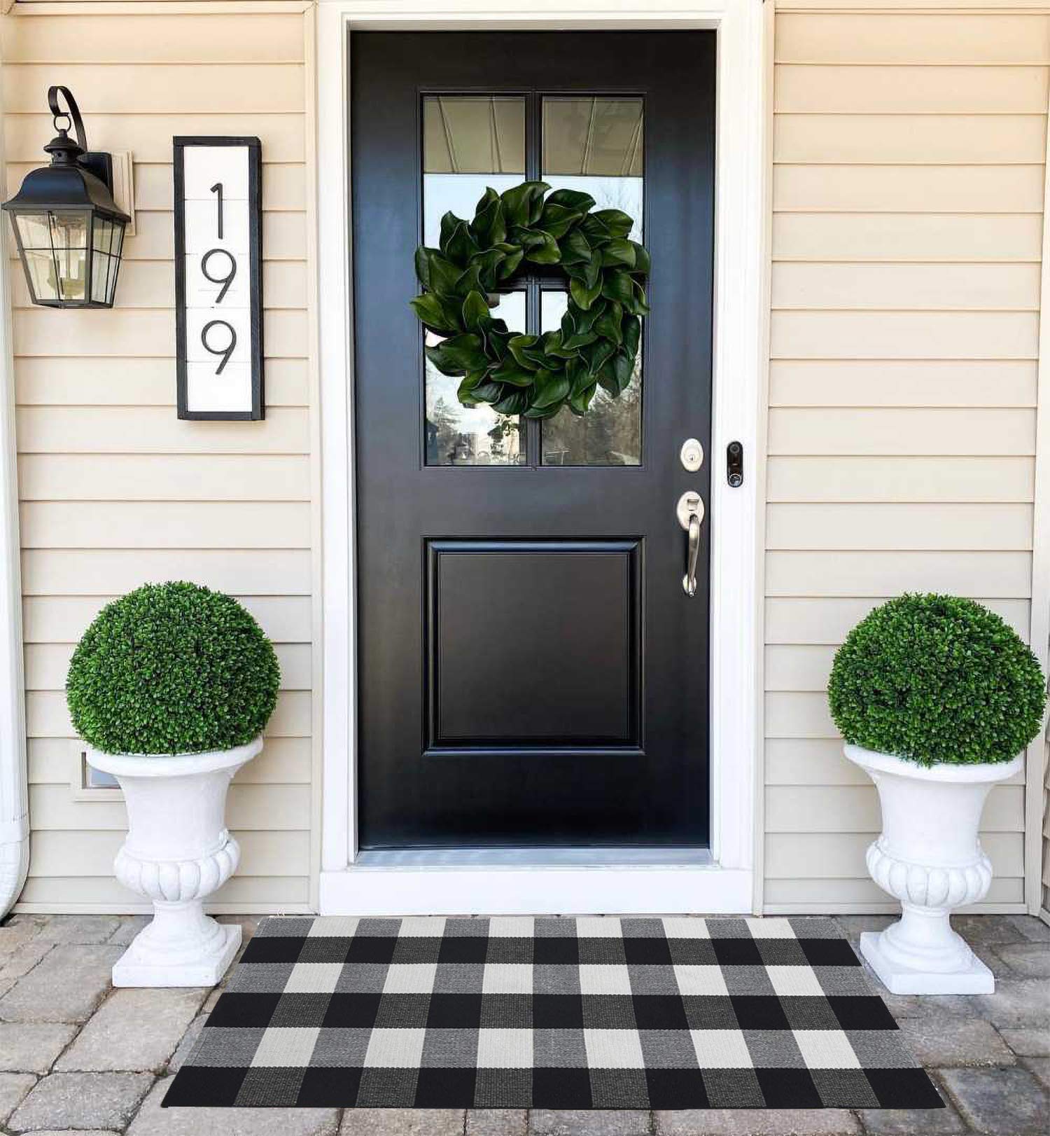 Winwinplus Buffalo Check Rug Cotton Washable Christmas Doormat Unique for Bedroom/Living Room/Kitchen, 23.6 inch x 51.1 inch, Outdoor Plaid Rug, Black and White