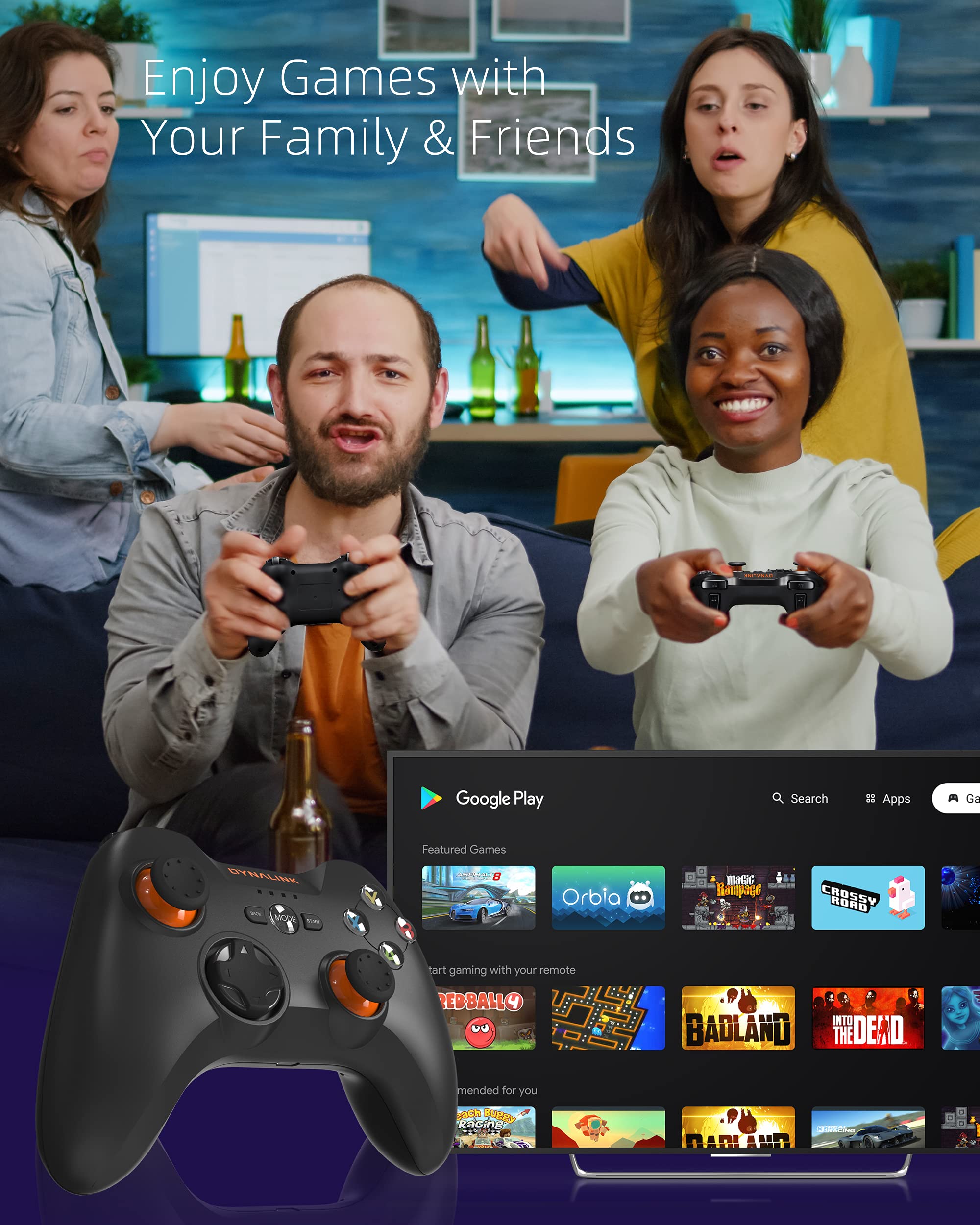 Dynalink Gamepad for Android Wireless Gaming Controller with Motion Control and Double Vibration Shock, Compatible with Android Device