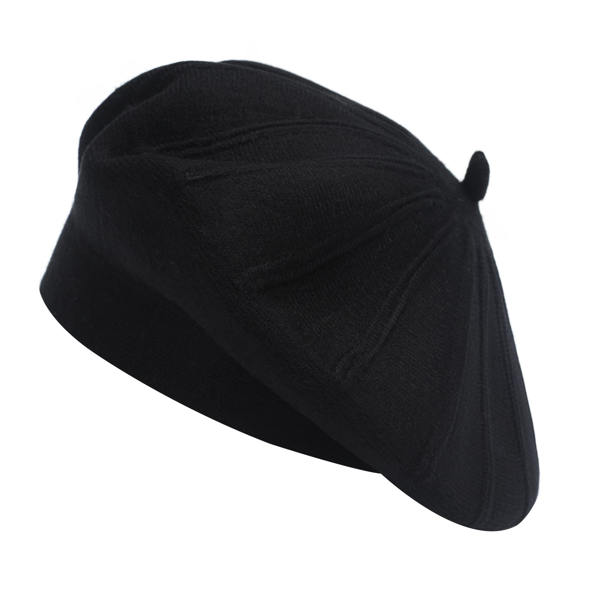 ZLYC French Beret hat, Reversible Solid Color Cashmere Knit Warm Beret Cap for Womens Girls (Black)
