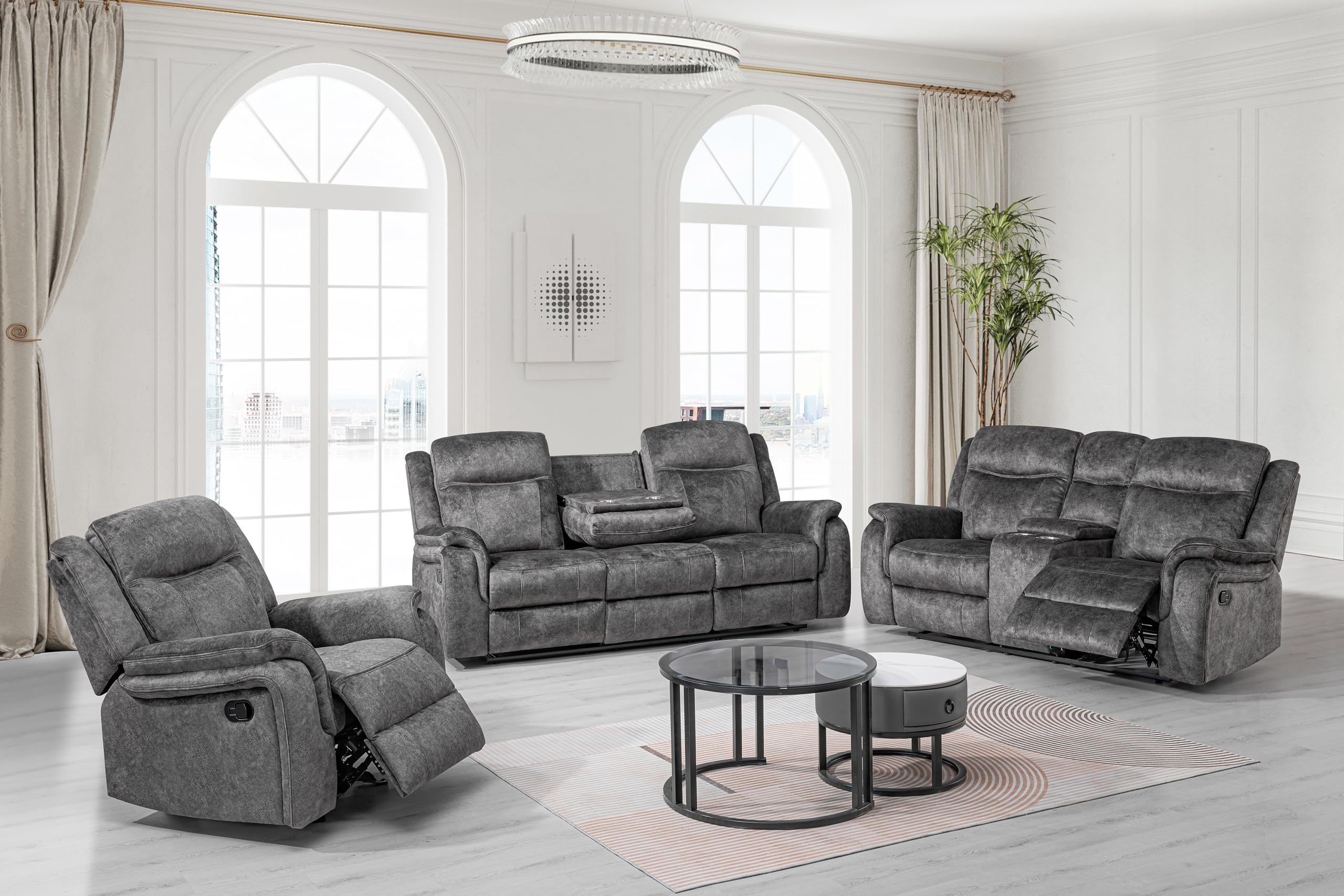 New Classic Furniture Park City Polyester Manual Sofa with Dual Recliner, Slate