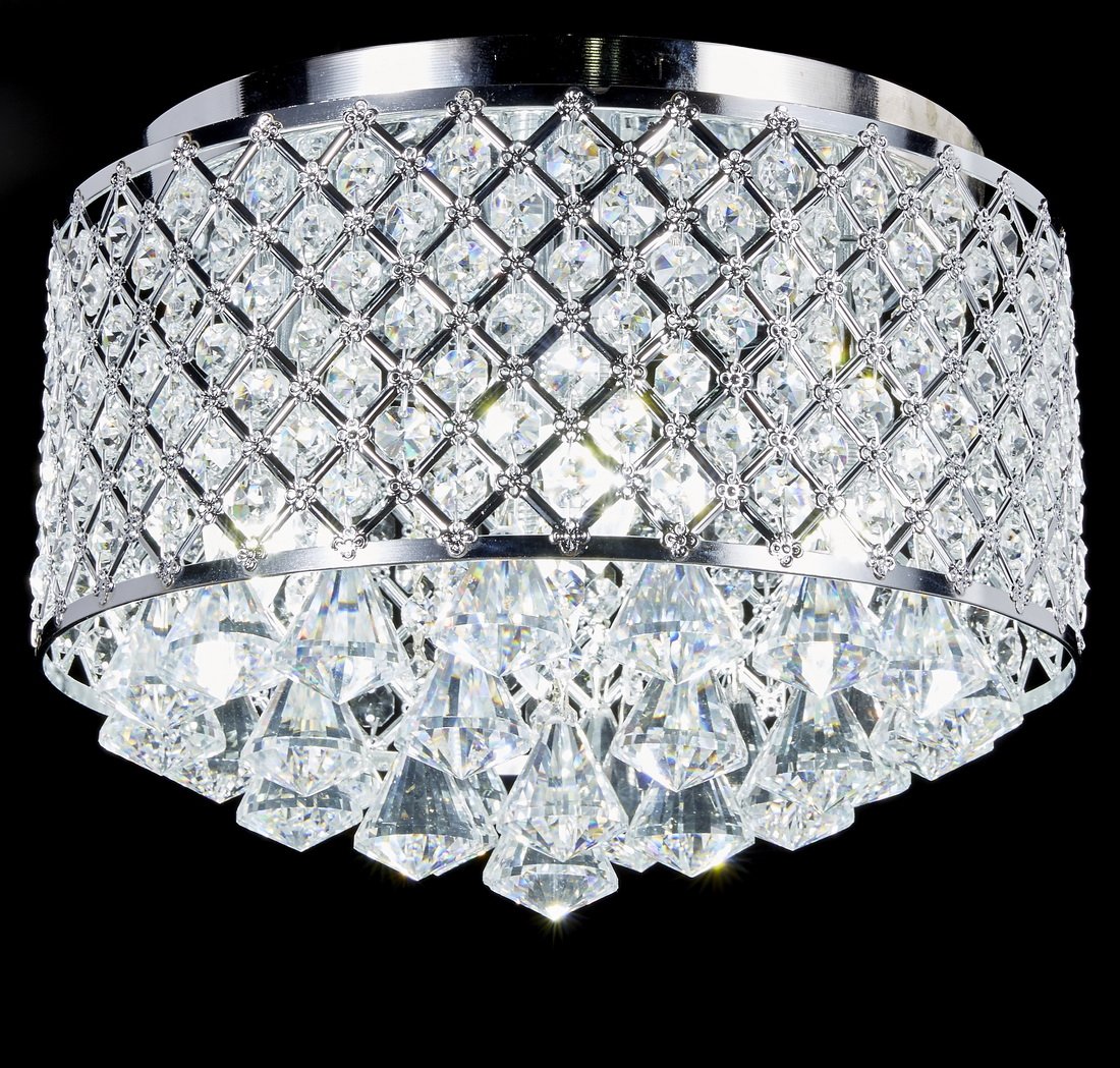 Diamond Life 4-Light Chrome Finish Round Metal Shade Crystal Chandelier Flush Mount Ceiling Fixture