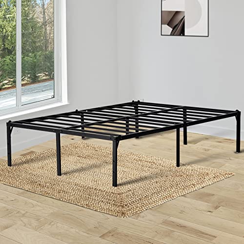Veezyo Metal Bed Frame Queen - 18 Inch Black Metal Platform Bed Frame, Easy Assembly with Large Storage Space, 3,500lbs Heavy Duty, No Box Spring Needed (Queen)